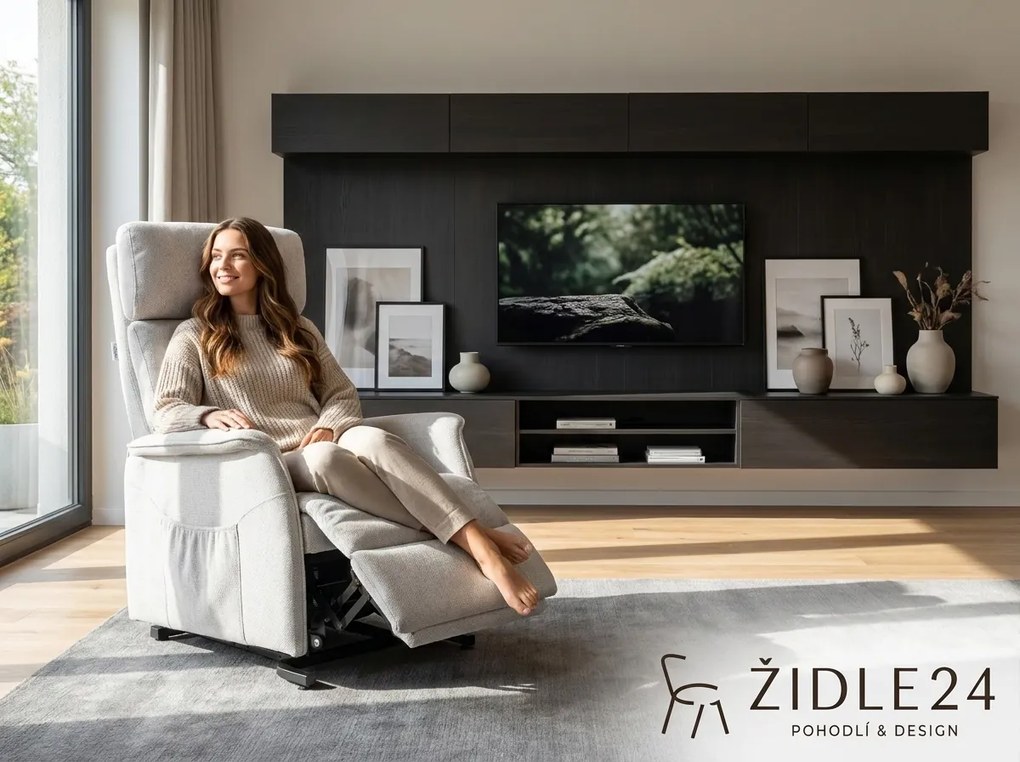 Elektrické polohovací TV křeslo NORMAN - béžová látka