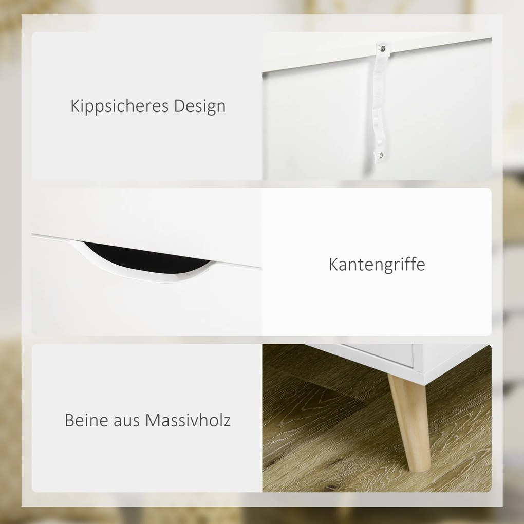HOMCOM Komoda s 5 zásuvkami a zvýšenými nohami pro ložnici, obývací pokoj i kancelář, moderní styl, proti převrhnutí, 60x40x77,5 cm, přírodní a bílá
