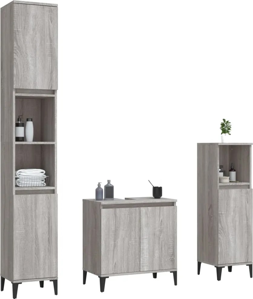 3dílný set koupelnového nábytku šedý sonoma kompozitní dřevo 3185595