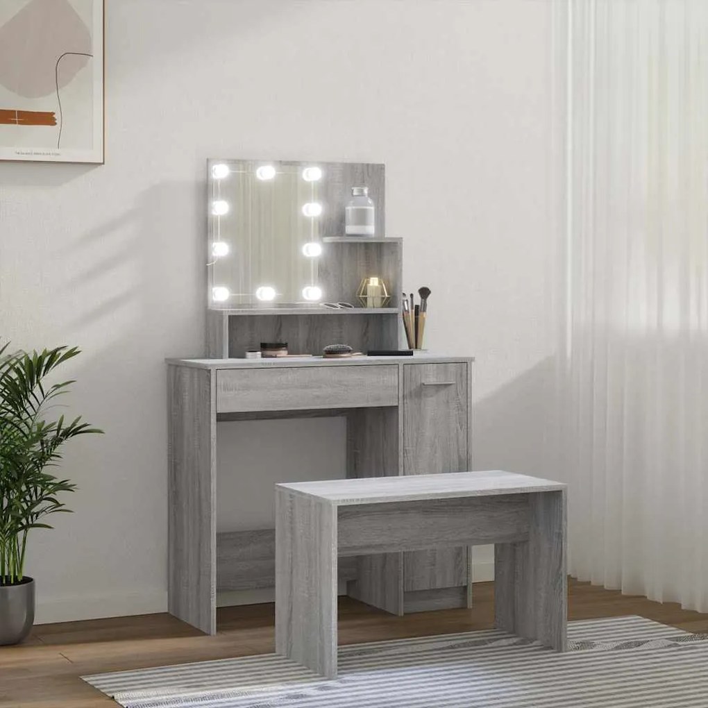 Toaletní stolek sada s LED šedý sonoma kompozitní dřevo 3114121