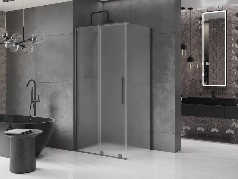 Mexen Velar, sprchový kout s posuvnými dveřmi 120 x 70 cm, 8mm sklo námraza, broušený grafit, 871-120-070-31-95