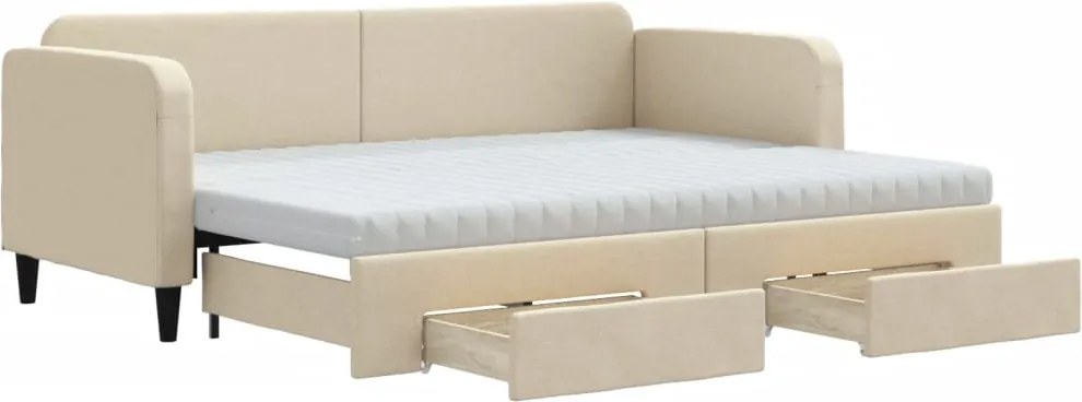 Válenda s přistýlkou a zásuvkami krémová 80 x 200 cm textil 3196869