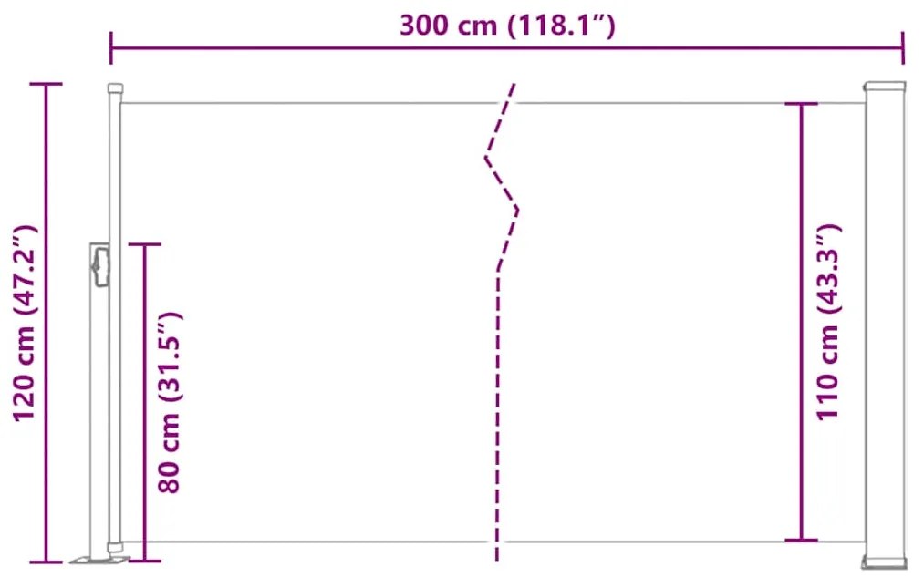 vidaXL Marketos Zatahovací boční markýza / zástěna 120 x 300 cm modrá