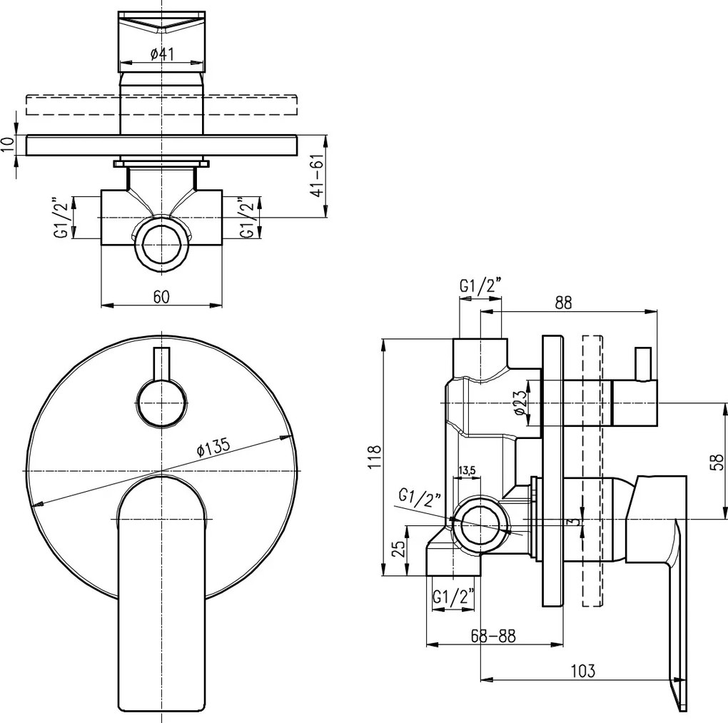 Slezák - RAV Vanová/sprchová baterie 2-cestná s podomítkovým tělesem NIL - , Černá mat