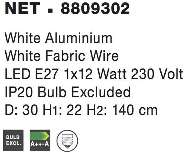 Nova Luce Závěsné svítidlo NET bílá hliník bílá kabel E27 1x12W