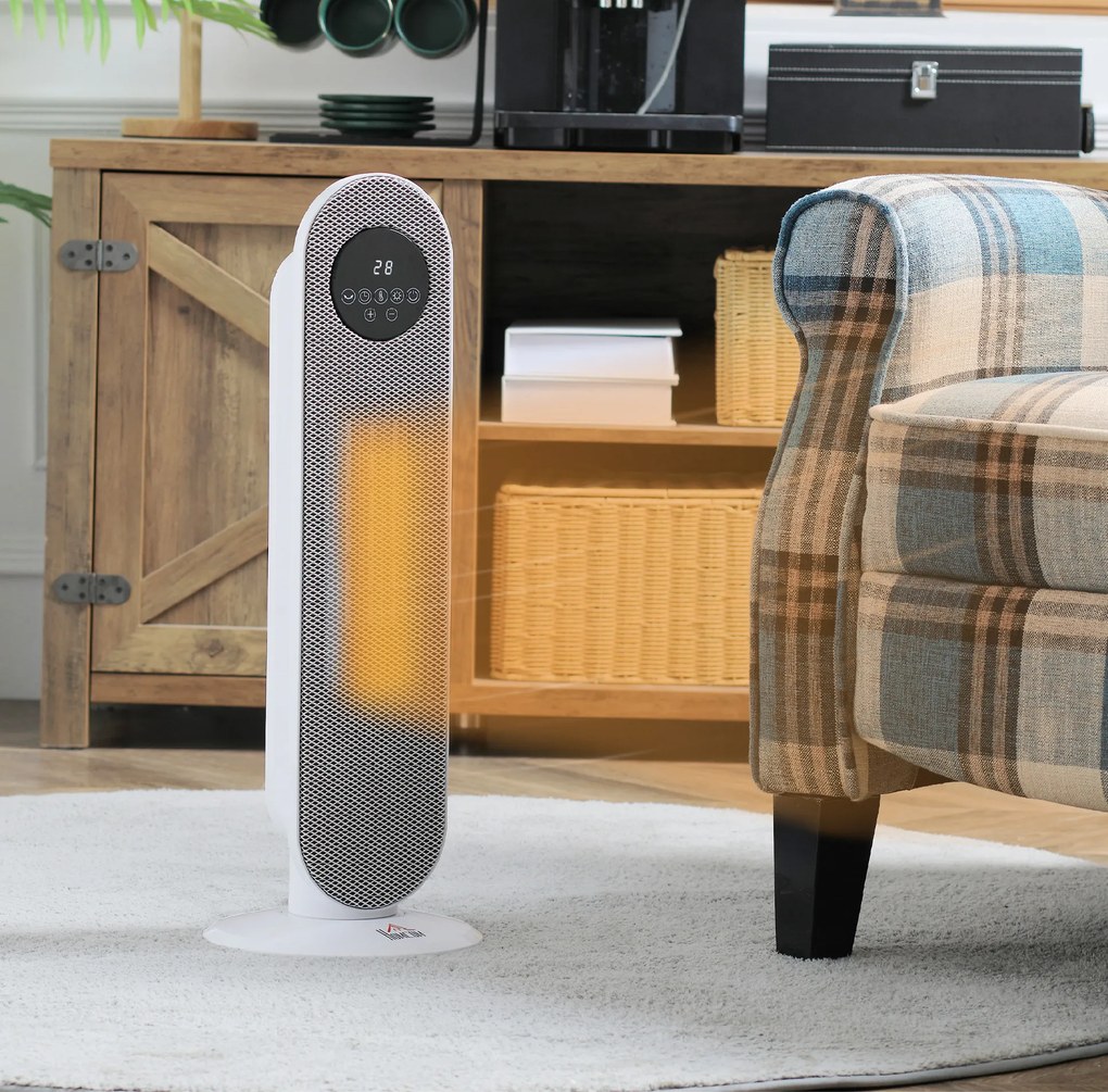 HOMCOM Topný ventilátor 2000W, PTC keramické elektrické topení s dálkovým ovládáním, oscilace, 12h časovač