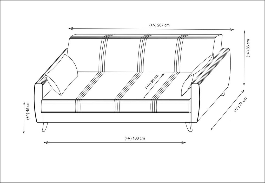 Rozkládací třímístná pohovka Zaden 214 cm béžová