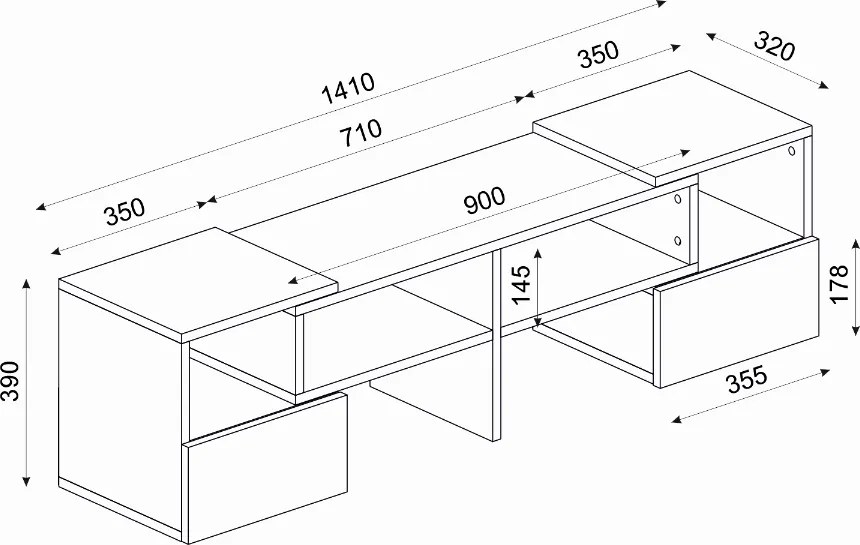 VerDesign DUOS rovný/rohový TV stolek, bílý