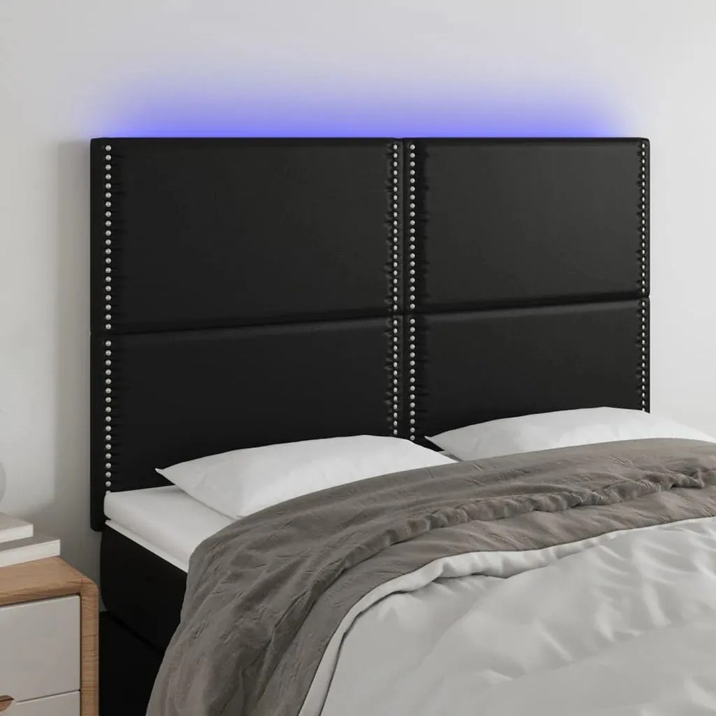 Čelo Postele S Led Šedé Umělá Kůže Černá 144 x 5 x 118/128 cm