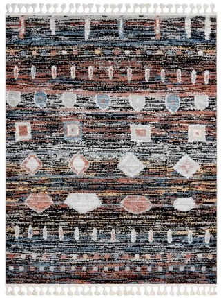 Moderní koberec BELLE BR36A černý / růžový střapce velikost 160x220 cm | krásné koberce cz