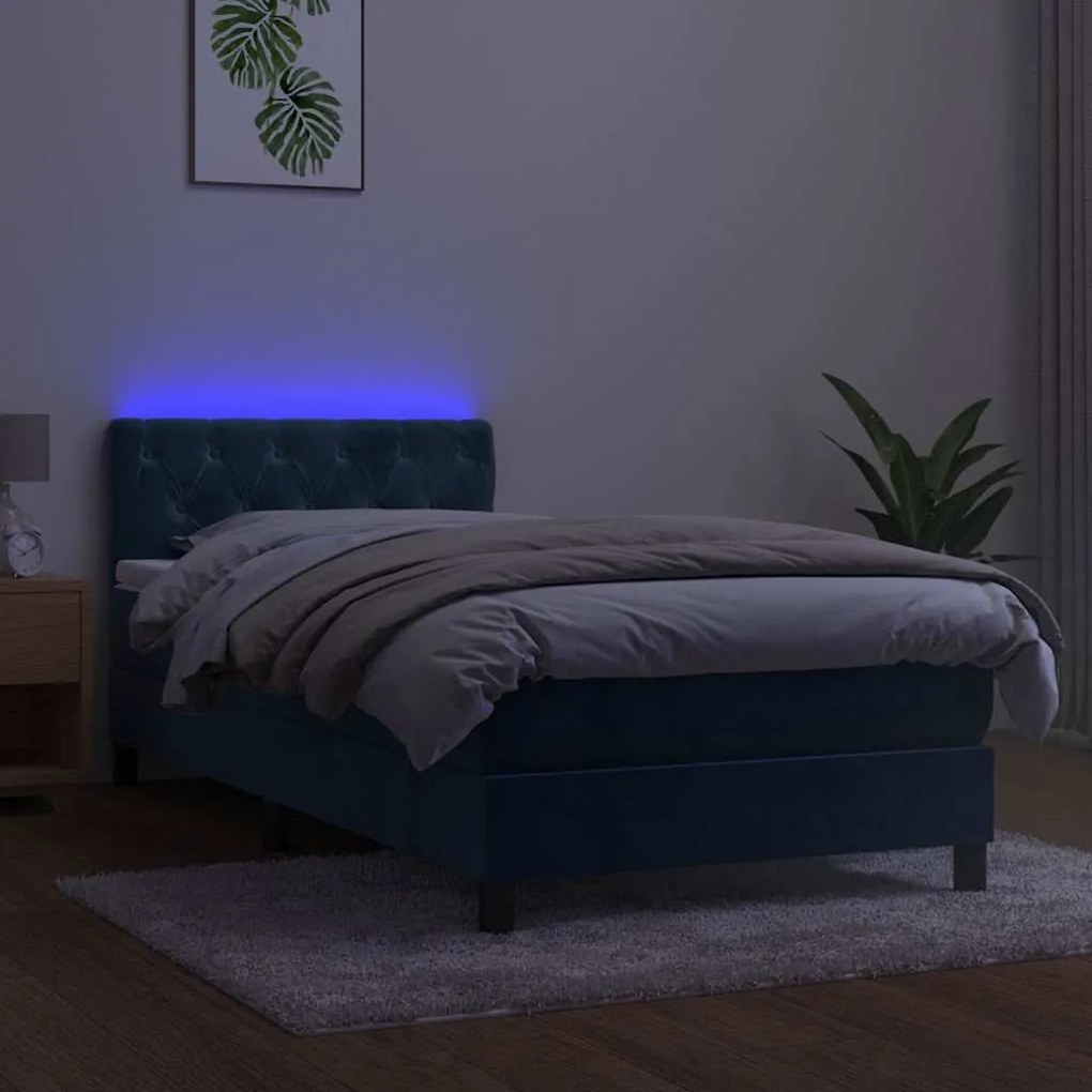 Box spring postel s matrací a LED tmavě modrá 80 x 200 cm samet 3134553
