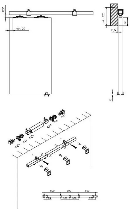 Posuvné dveře na stěnu ILAS IV. černé
