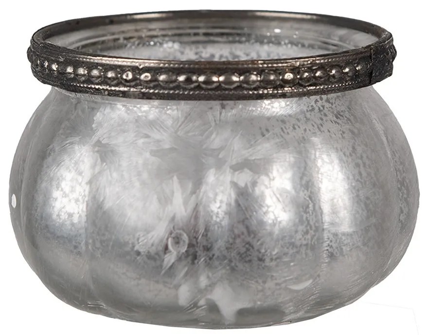 Šedo-stříbrný skleněný svícen na čajovou svíčku - Ø 9*6 cm
