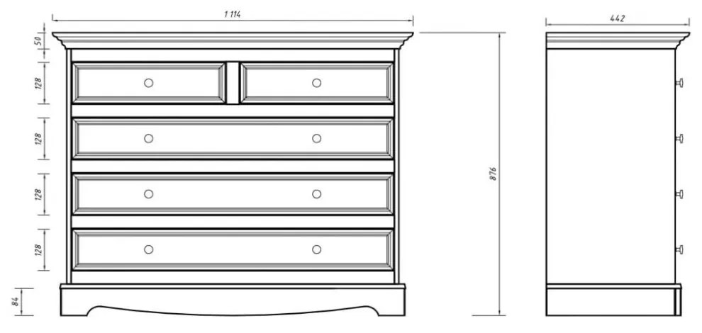 Massive home | Belluno Elegante bílá komoda 5S z masivu s dubovou deskou