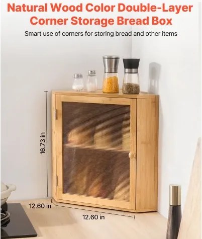 Rohový chlebník na kuchyňskou linku VEVOR, 320x320x425 mm – Přírodní barva dřeva
