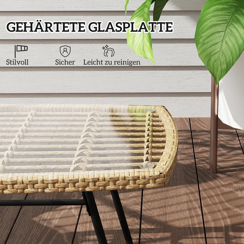 Zahradní stůl Outsunny z poly ratanového materiálu, 90 x 50 x 45 cm, UV odolný boční stůl se skleněnou deskou, obdélníkový stůl na terasu, balkonový …