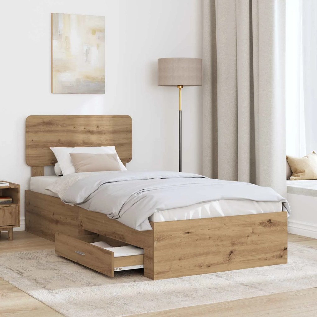 Rám postele s čelo Artisanový dub 90 x 200 cm Kompozitní dřevo 3412426