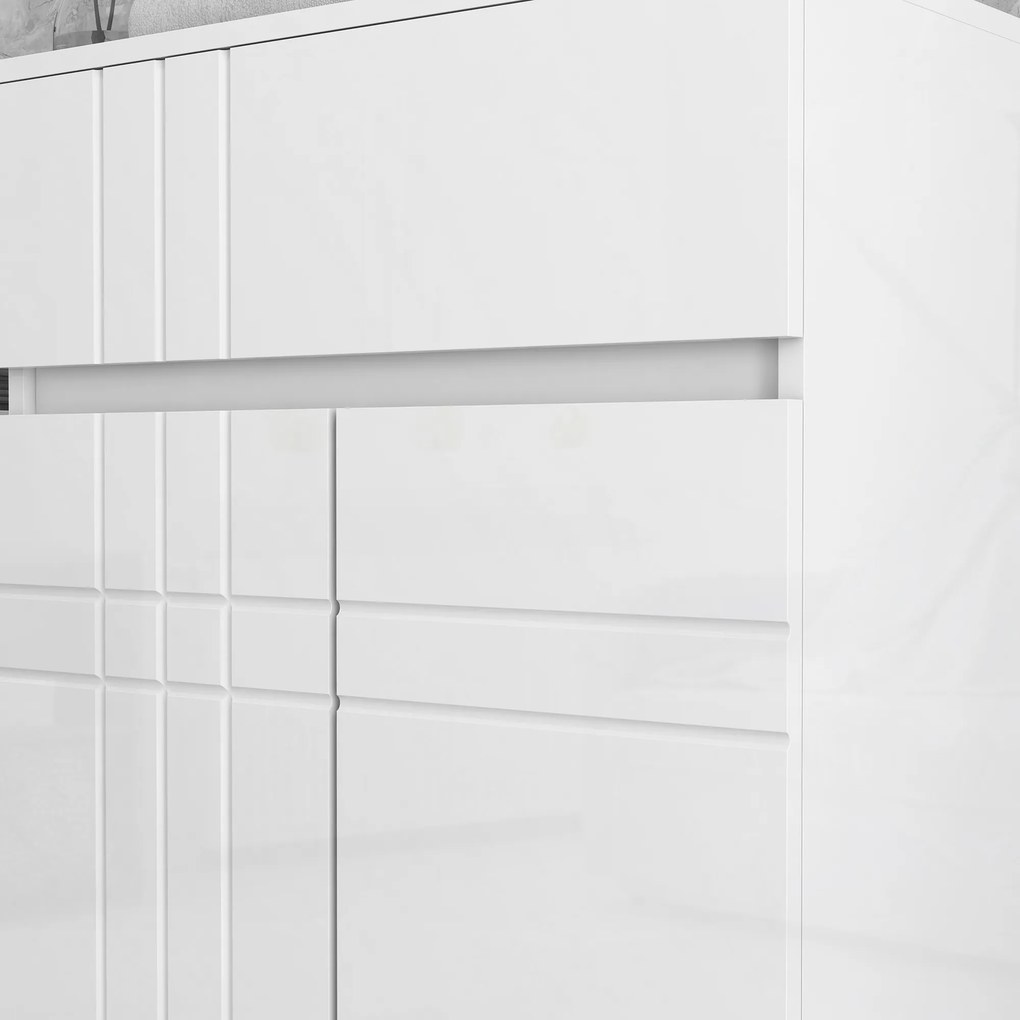 Kleankin volně stojící koupelnová skříňka s 2 dveřmi, 1 šuplíkem, nastavitelnou policí, leskle bílá, 60Š x 30H x 80V cm