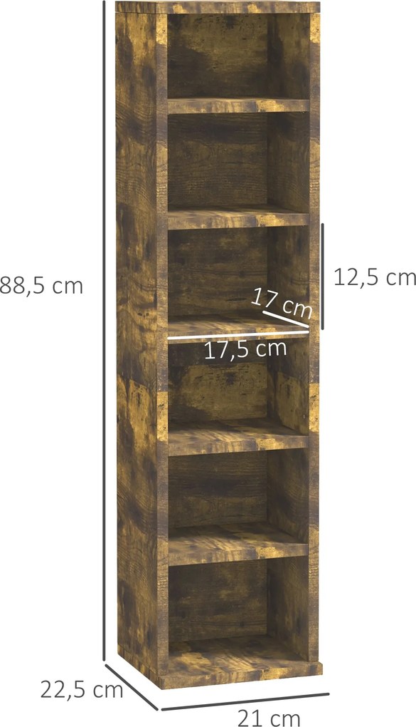 HOMCOM Sada 2 sloupkových polic CD-DVD skříň se 6 + 6 přihrádkami 21 x 22,5 x 88,5 cm maximální kapacita 204 CD rustikální hnědá