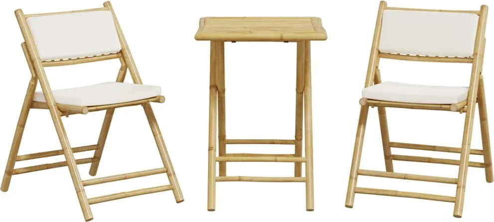 3dílný skládací bistro set s krémově bílými poduškami bambus 3208933