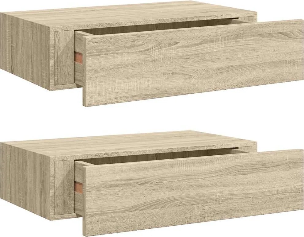 Nástěnné police se zásuvkou 2 ks dub 40 x 23,5 x 10 cm MDF 330248