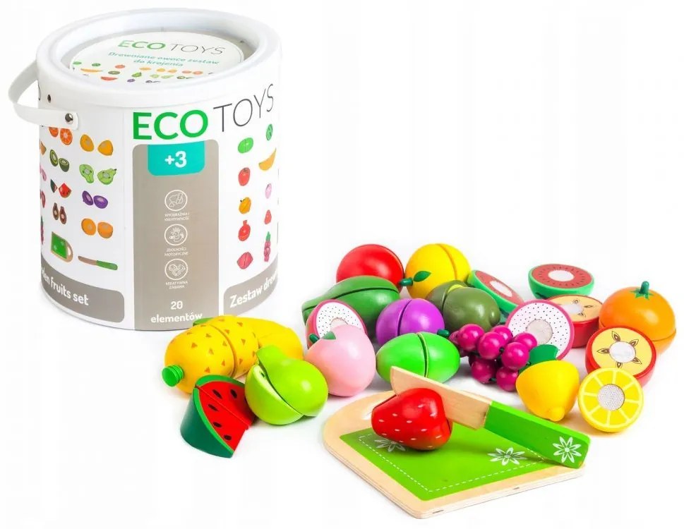 Souprava kuchaře ovoce a zeleniny na krájení Ecotoys + box 20ks dřevěná sada