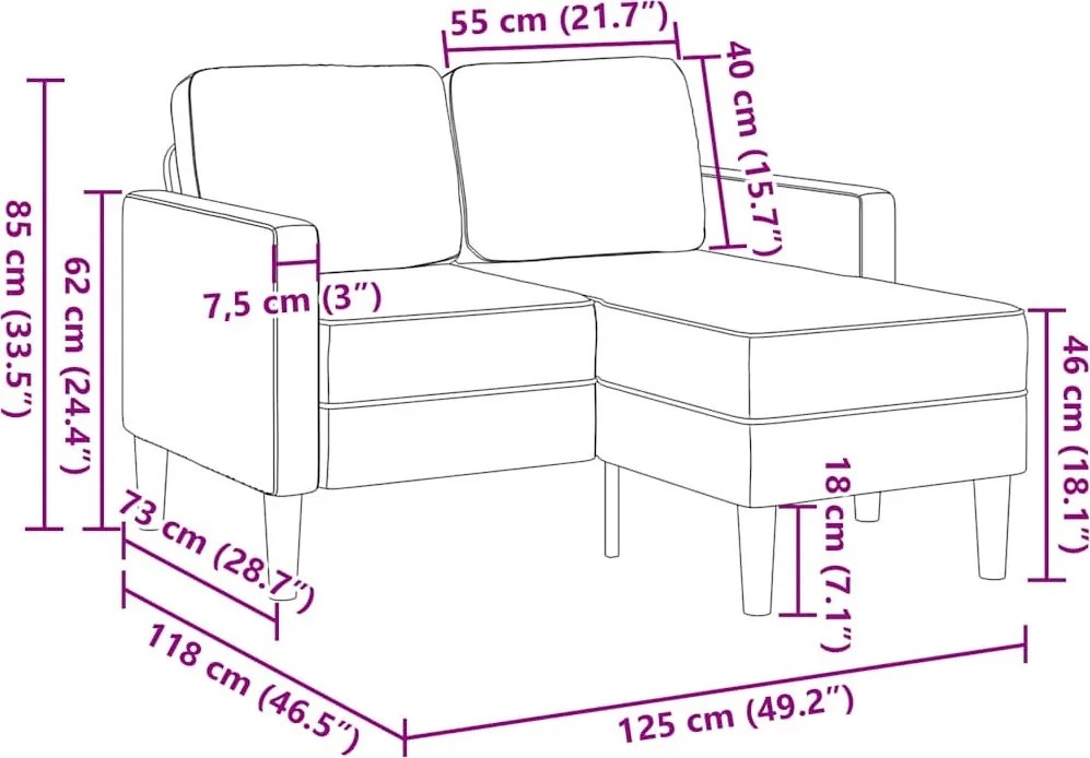vidaXL Dvoumístná pohovka s lehátkem ve tvaru L 125 cm samet [4107072] Barva: Tmavě šedá