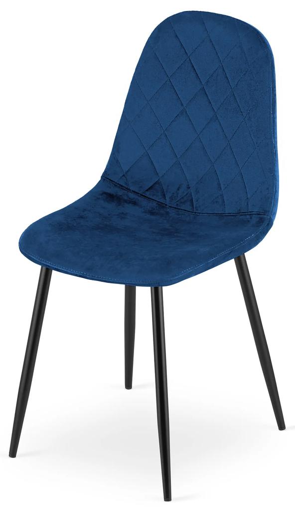 Modrá sametová židle ASTI s černými nohami