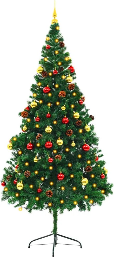 Vánoční stromek s LED osvětlením a baňkami zelený 210 cm 321501