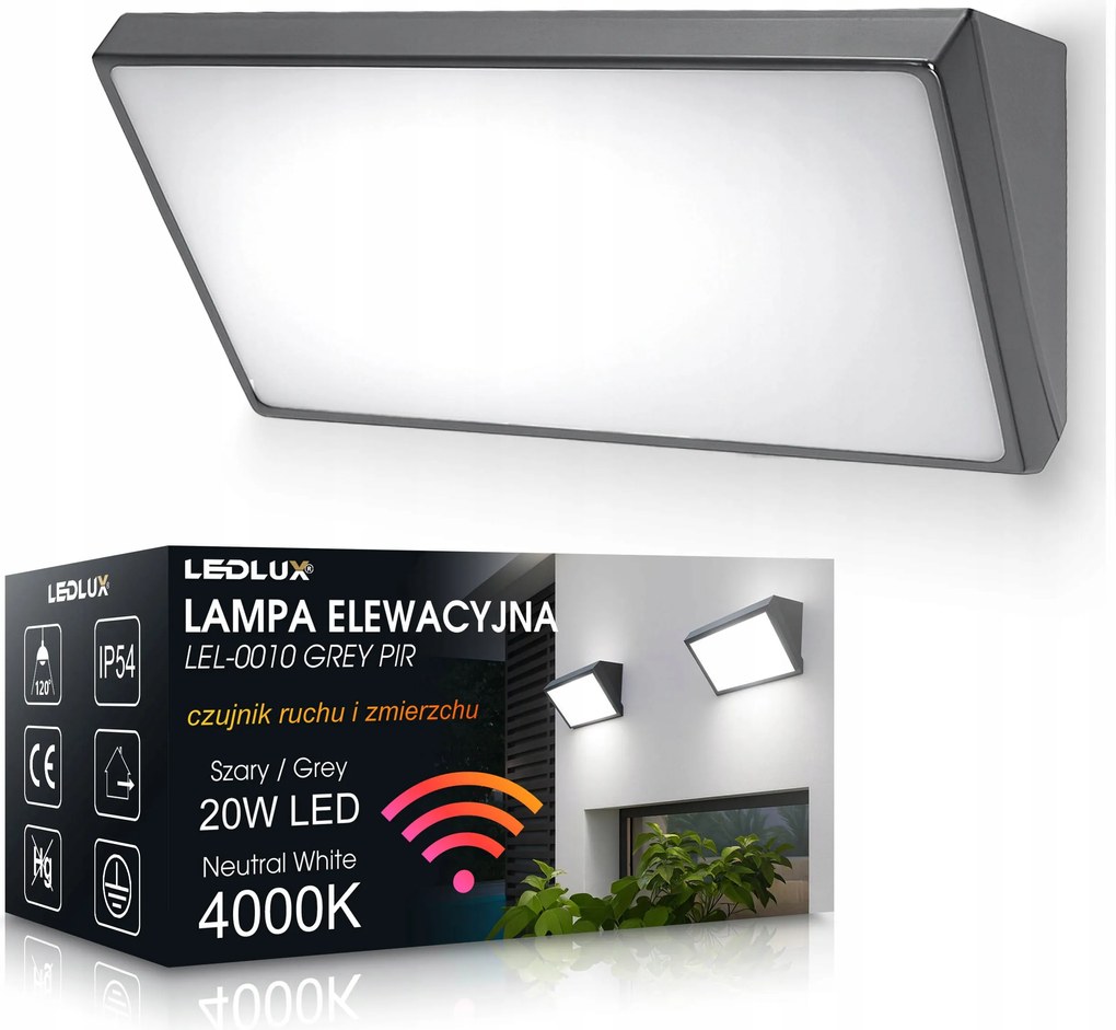 Venkovní Led lampa Fasádní zahradní nástěnné svítidlo 20W neutrální bílá Sensor