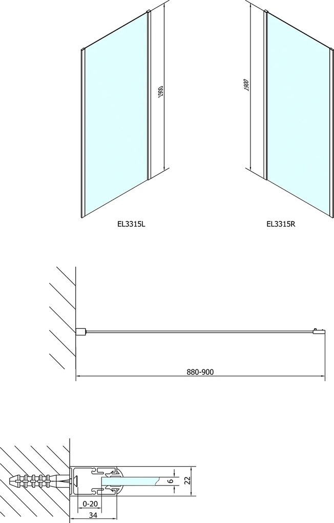 Polysan Polysan, EASY LINE sprchová boční stěna 900mm, čiré sklo, EL3315