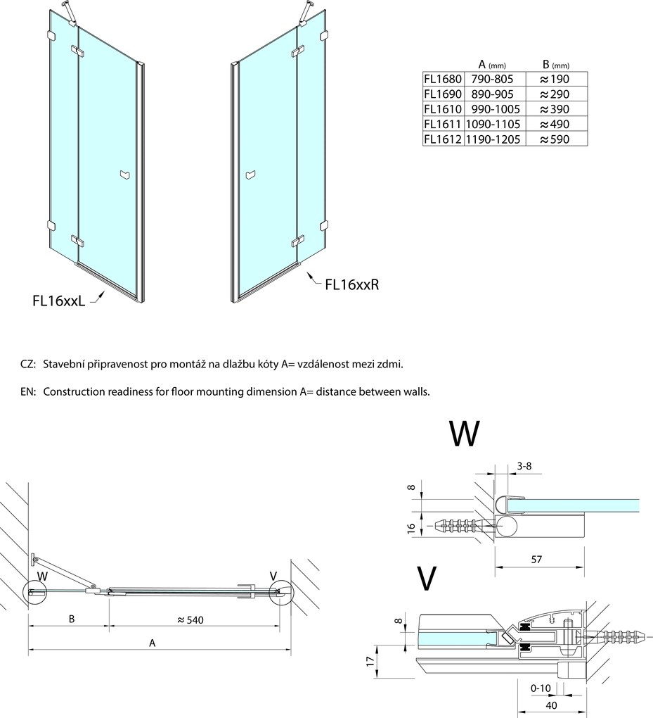 Polysan Polysan, FORTIS EDGE sprchové dveře do niky 1100mm, čiré sklo, pravé, FL1611R