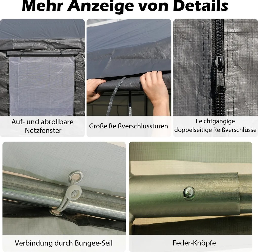 Costway Carport Stan Garáž s 8 odnímatelnými bočními stěnami a rolovacími dvířky