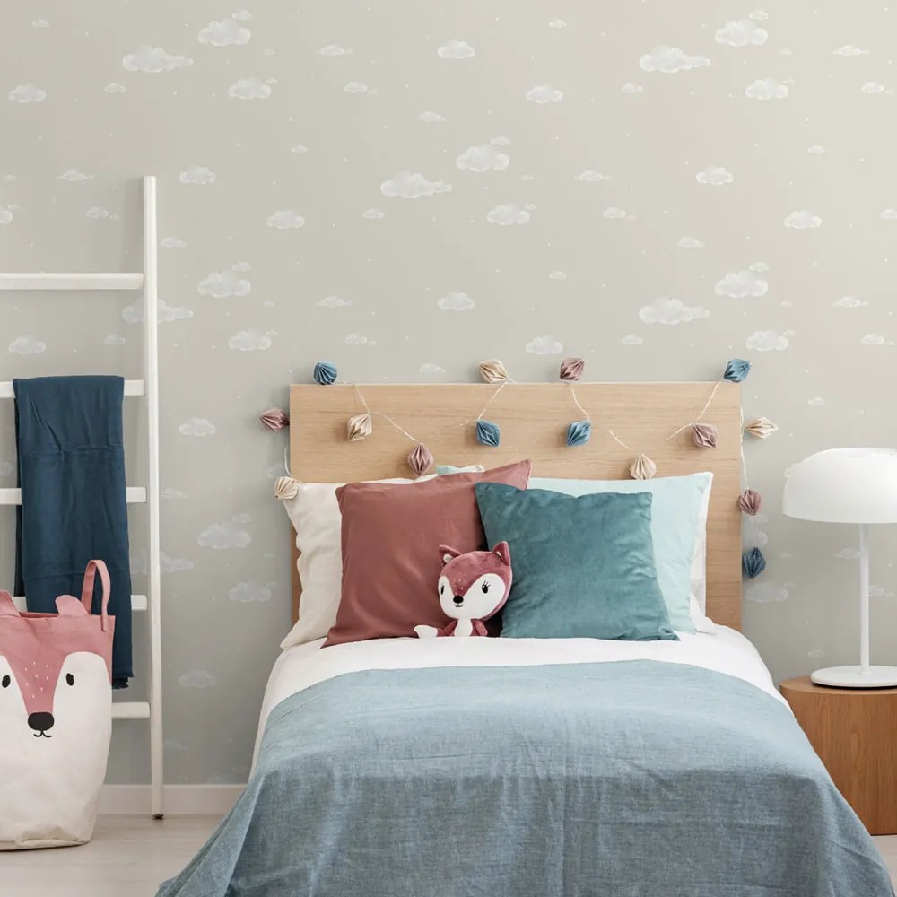 Papírová tapeta na zeď, mráčky, obloha, hvězdičky 458-3, Pippo, ICH Wallcoverings