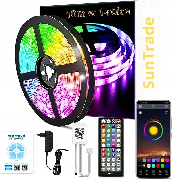 Led pásek 10M Rgb 5050 Mobilní aplikace Bluetooth Dálkový Ovladač Hudba Jedna Rolka
