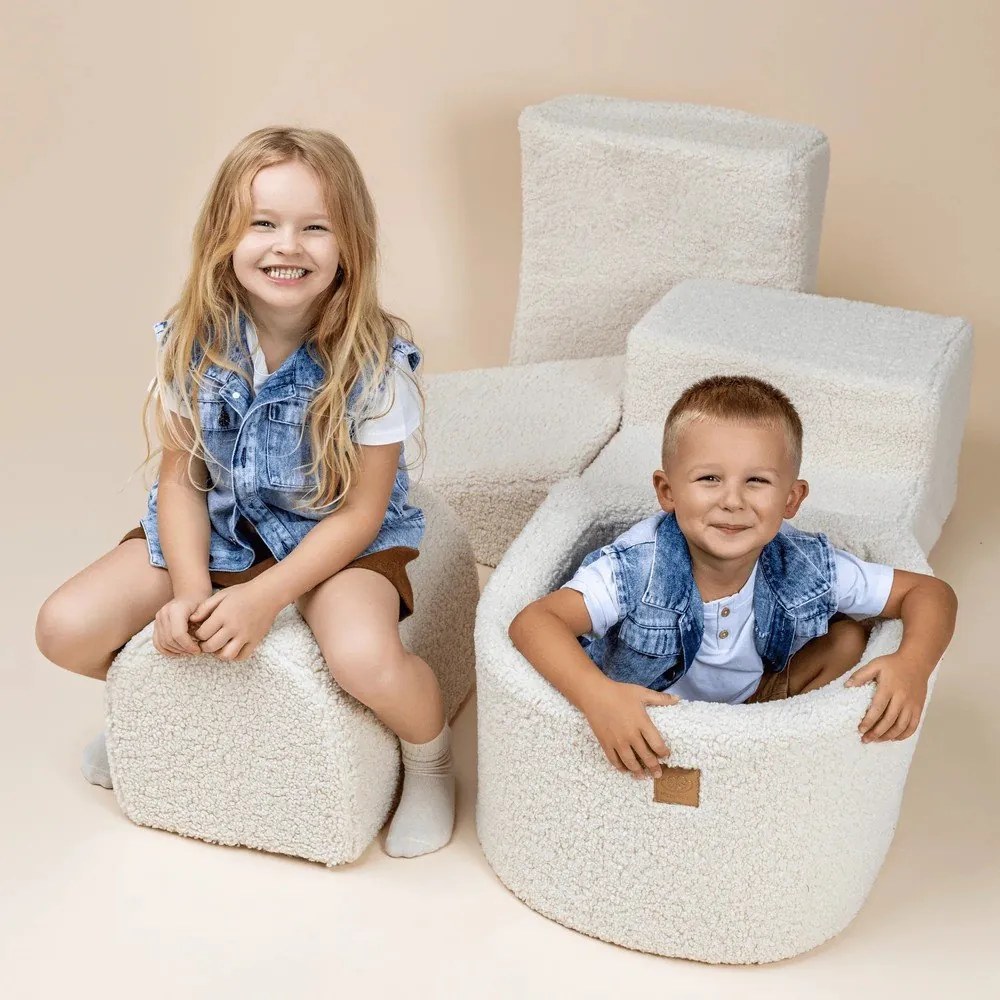 Bílé pěnové hřiště 3 ks z materiálu bouclé výška 30 cm 83x45 cm – Meowbaby