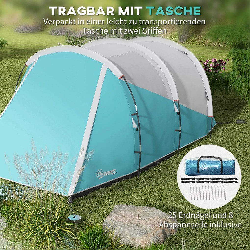 Tunelový stan Outsunny pro 5 osob, 180V x 460L x 230W cm, odolný proti UV záření, s kolíky, nosnými lany, taška, vodoodpudivý, modrý | Aosom