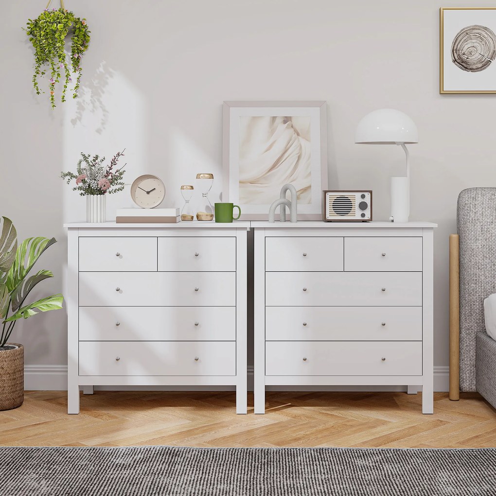 HOMCOM Komoda s 5 zásuvkami - Moderní úložná skříňka pro obývací pokoj, ložnici a chodbu, bílá, 79 x 39,5 x 80,5 cm