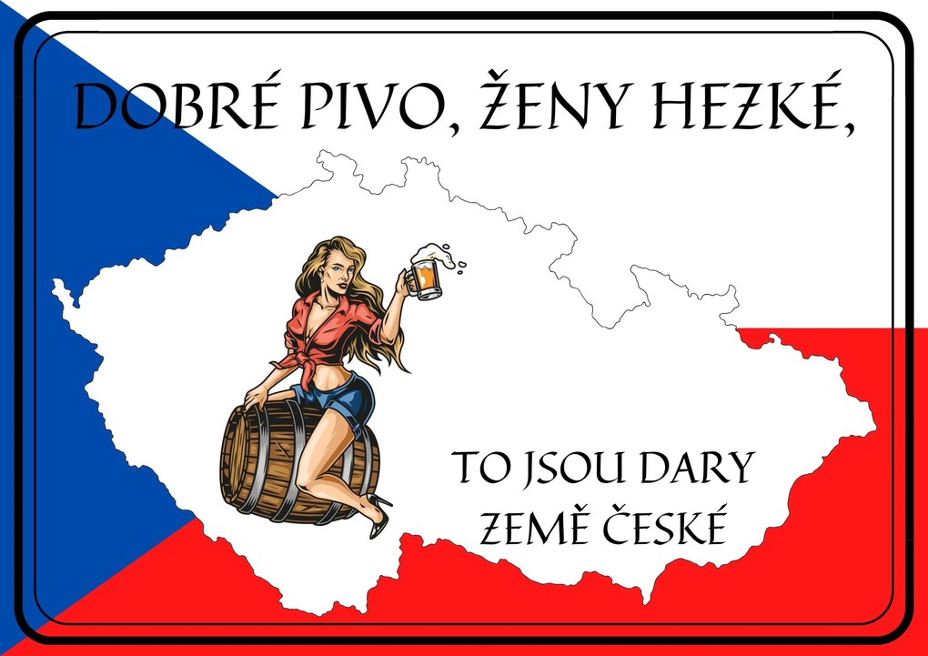 Plechová cedule Dobré pivo, ženy hezké... Velikost: A4 (30 x 20 cm)