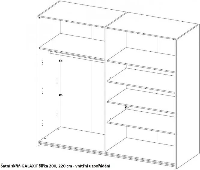 Nábytek Elegance Šatní skříň GALAXIT dub tmavý san remo/tmavé san remo - šířka 200 cm