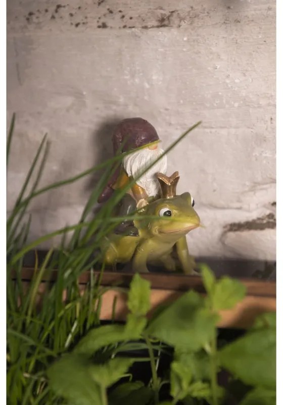 Dekorativní soška žáby s trpaslíkem – 7x7x9 cm