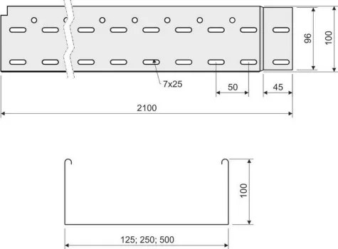 Kabelový žlab s integrovanou spojkou KOPOS Mars NKZI 100X125X0,70 S (2m)