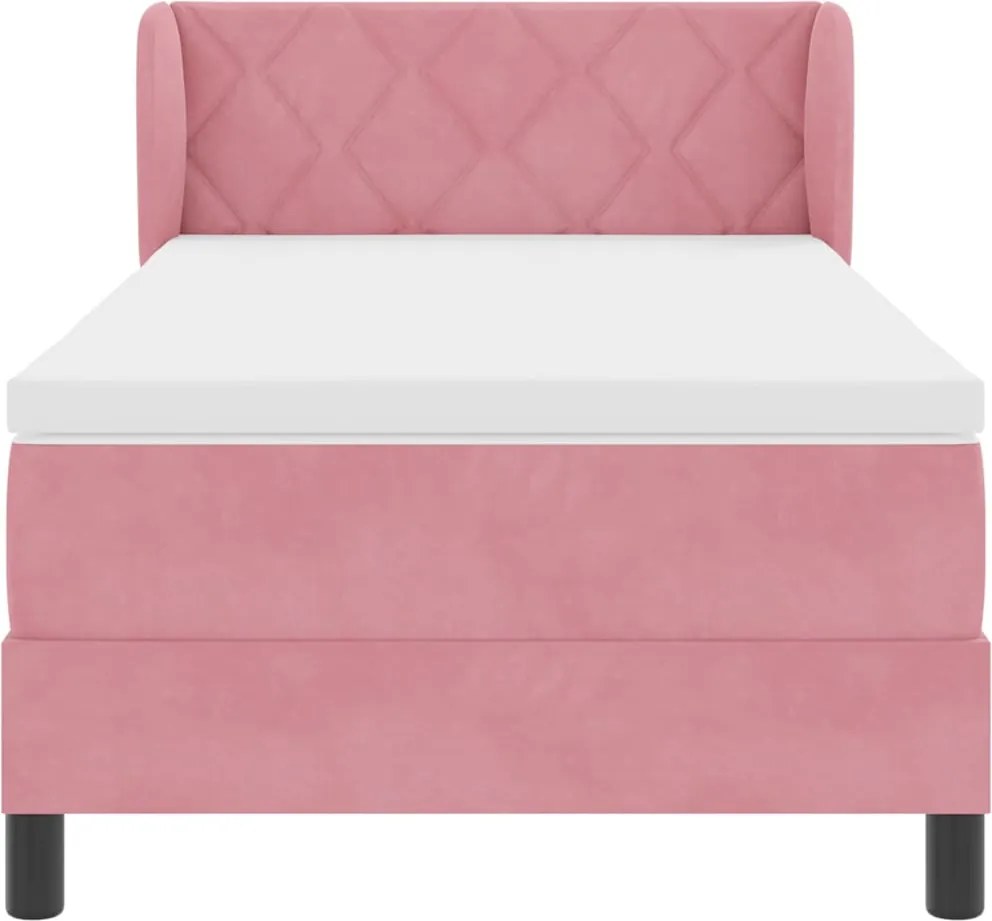 Postel s boxspringem s čelo Růžová 90 x 190 cm samet 3340423