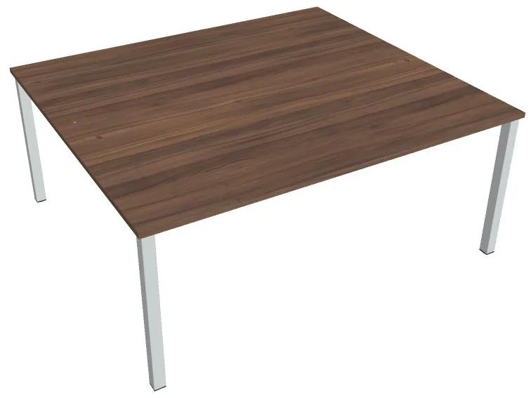 Dvojstůl pracovní rovný 180×160 cm - Hobis Uni USD 1800 Dekor stolové desky: ořech, Barva nohou: Stříbrná
