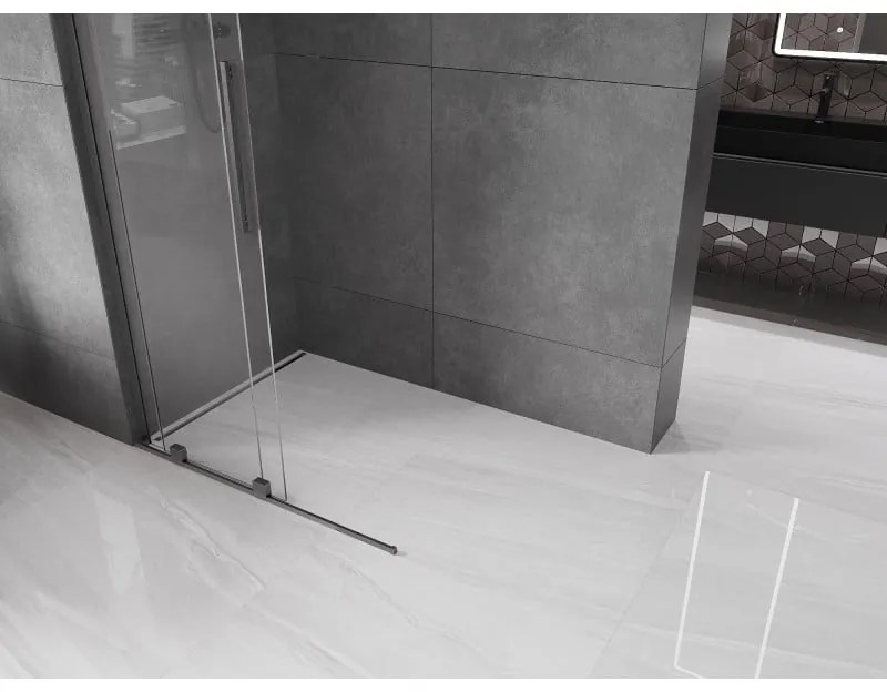 Mexen Velar L, posuvná sprchová zástěna Walk-in 90 x 200 cm, 8mm čiré sklo, grafit broušený, 871-090-003-03-66