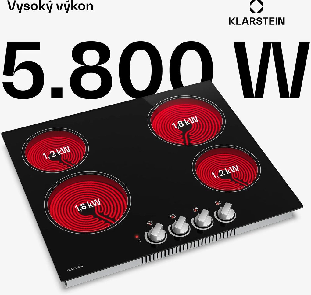 Klarstein EasyCook sklokeramická varná doska | 4 varné zóny | 6000 W | 11 úrovní výkonu | 60 cm
