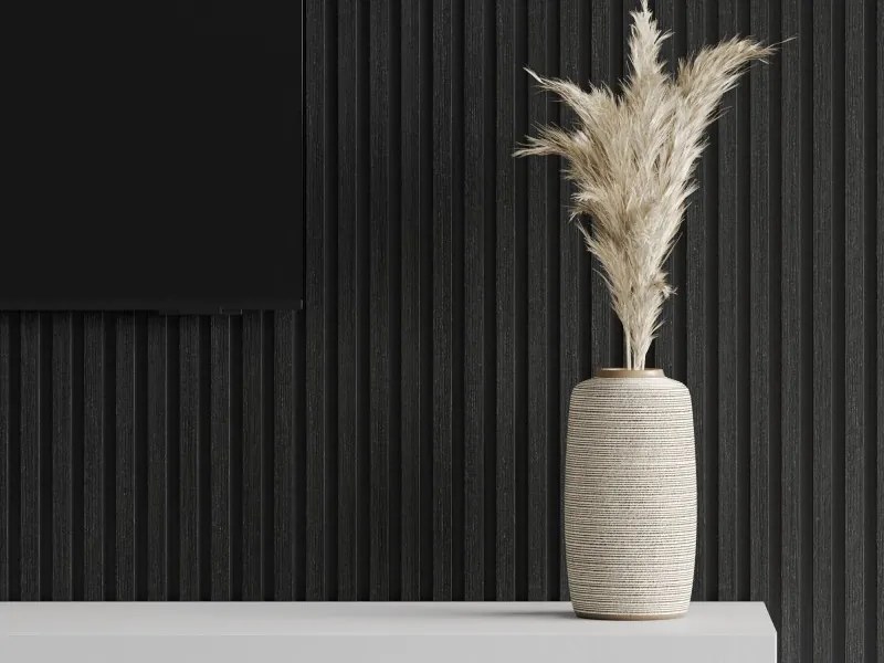 Mexen Lam-F, akustické stěnové lamely 275 × 30 cm, plstěný podklad 8 mm, technická dýha, dub černý stříbřitý, S105-275307-3015-025