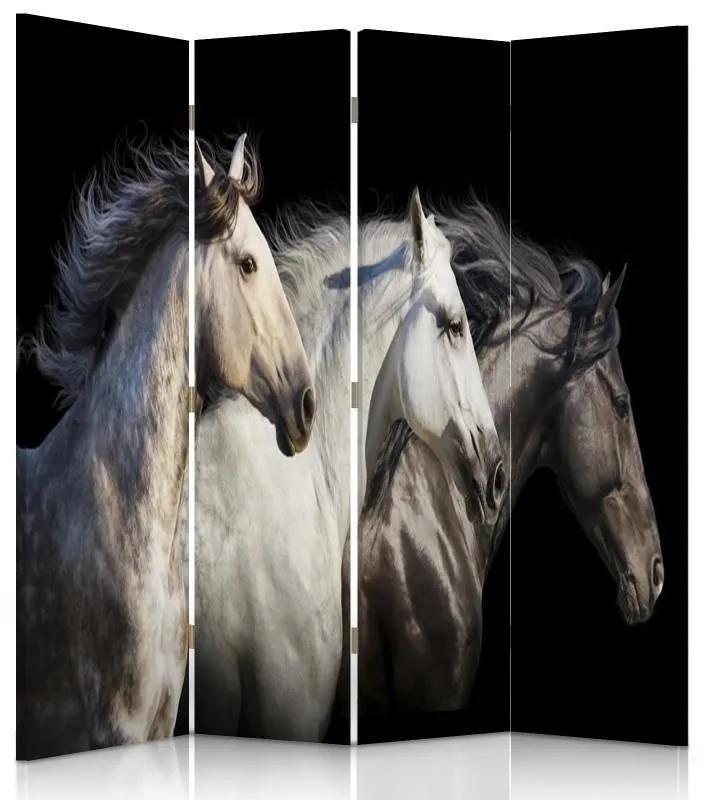 Ozdobný paraván Koně Zvířata - 145x170 cm, čtyřdílný, klasický paraván