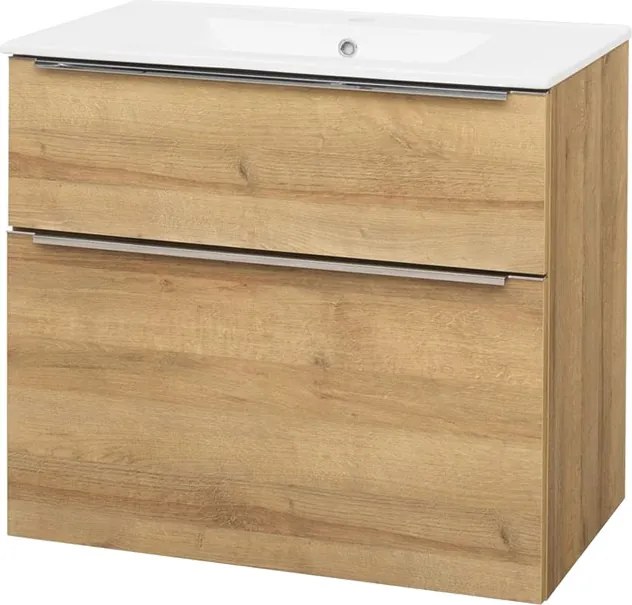Mereo, Mereo Mailo, koupelnová skříňka s keramickým umyvadlem 81 cm, dub Riviera, elox AL madlo, MER-CN521A
