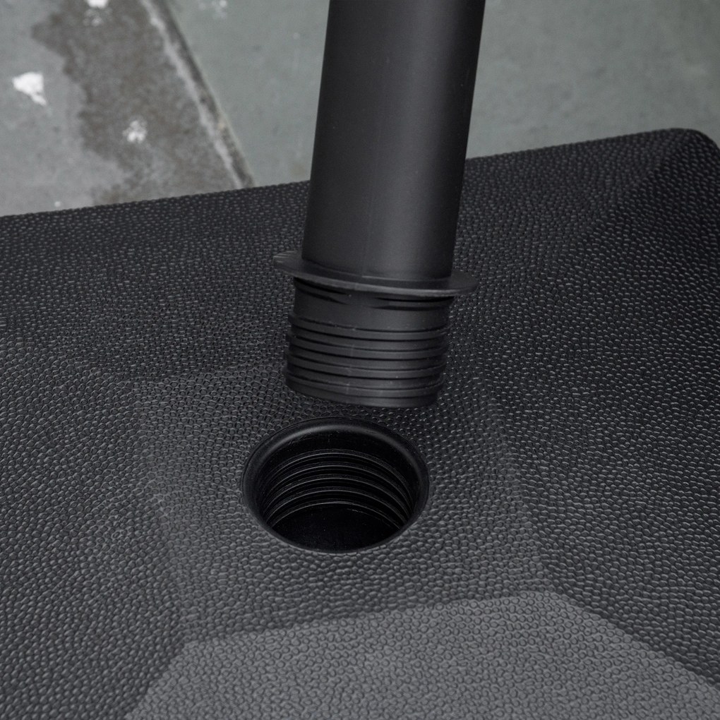 Stojan na slunečník Outsunny s válečkem, naplnitelný až do 20 kg, pro tyče slunečníku 38/48 mm, ideální pro zahradu terasu balkon, černý 45x45 cm |
